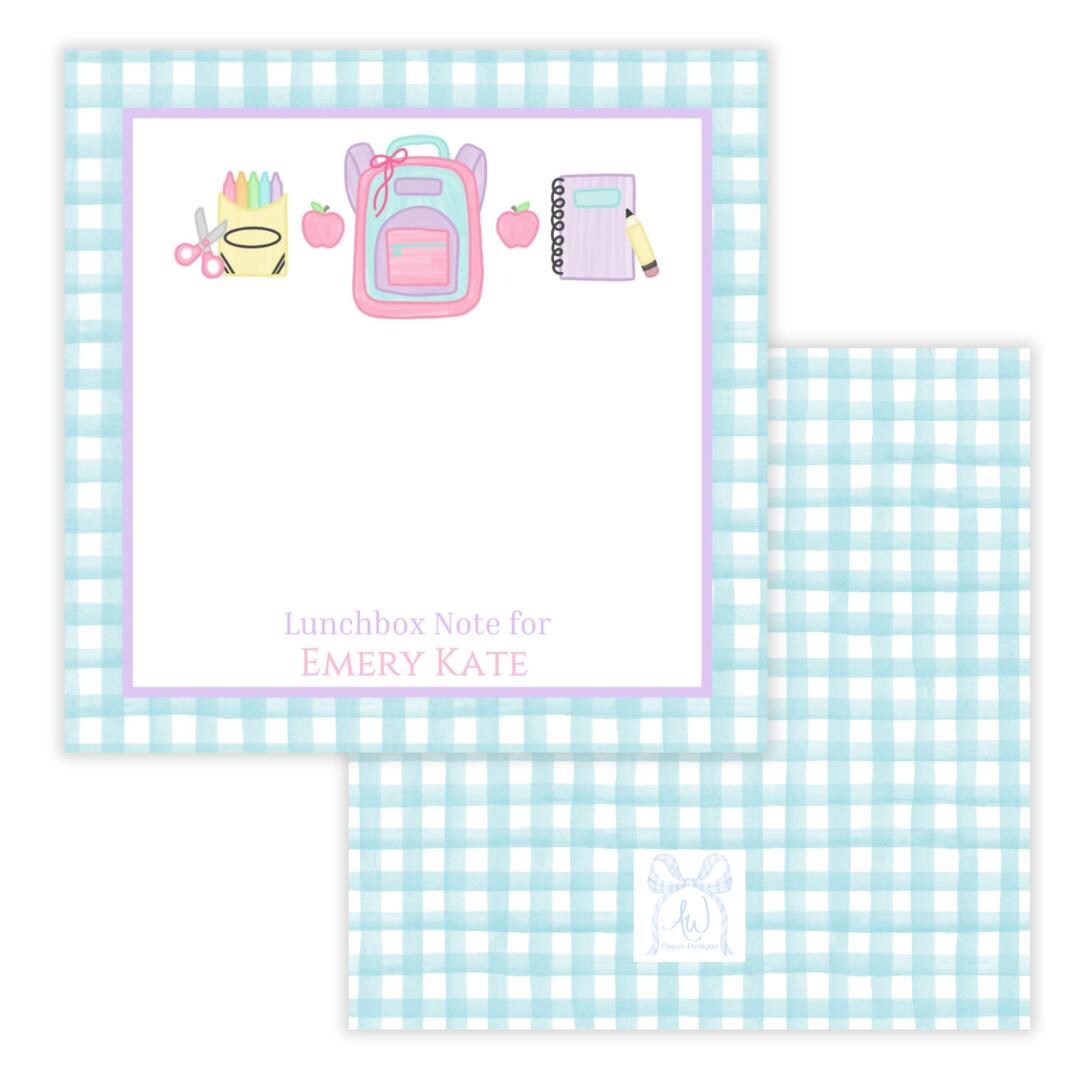 School Watercolor Lunch Box Note Personalized Printable Lunch Note ...