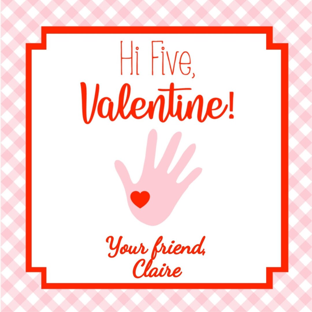 Valentine's Day Printable Sticky Hand Personalized Tag, High Five ...