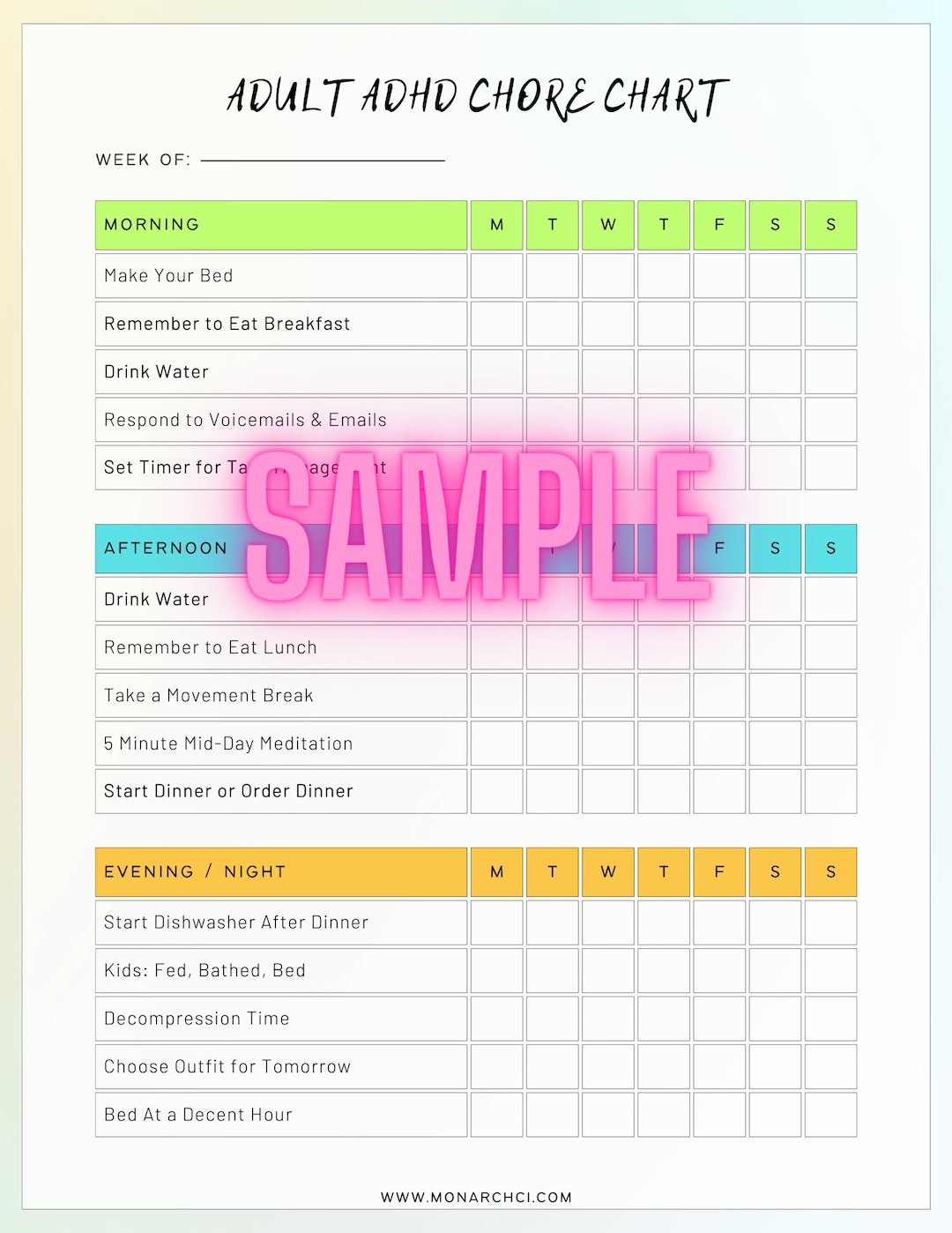 ADHD Cleaning Checklist | Adult ADHD Chore Checklist | Chore Chart for ...