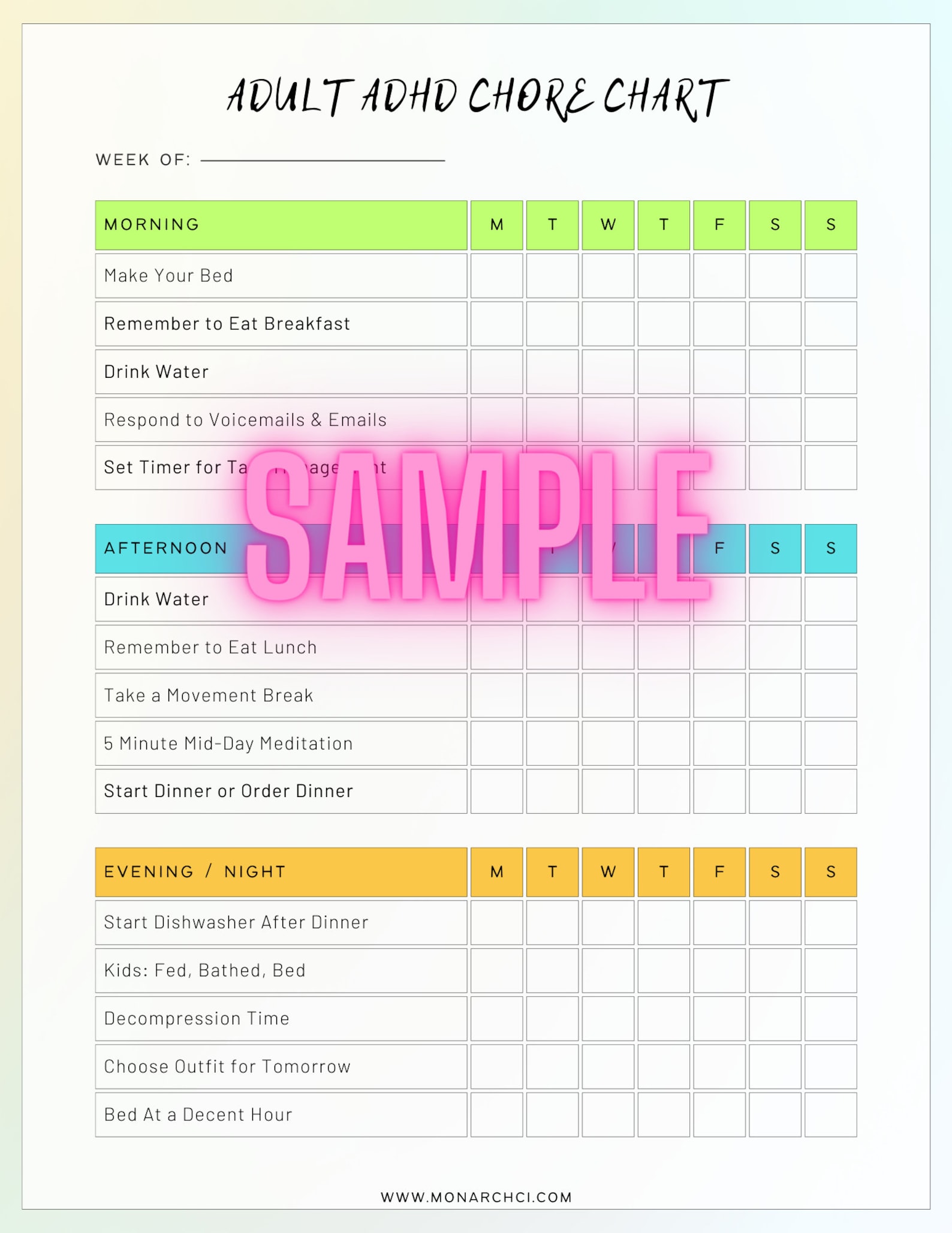 ADHD Cleaning Checklist | Adult ADHD Chore Checklist | Chore Chart for ...