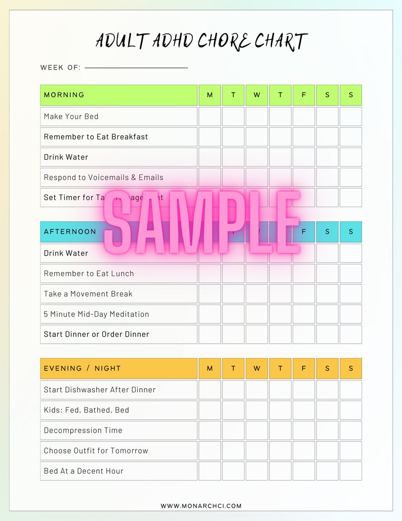 ADHD Cleaning Checklist | Adult ADHD Chore Checklist | Chore Chart for ...