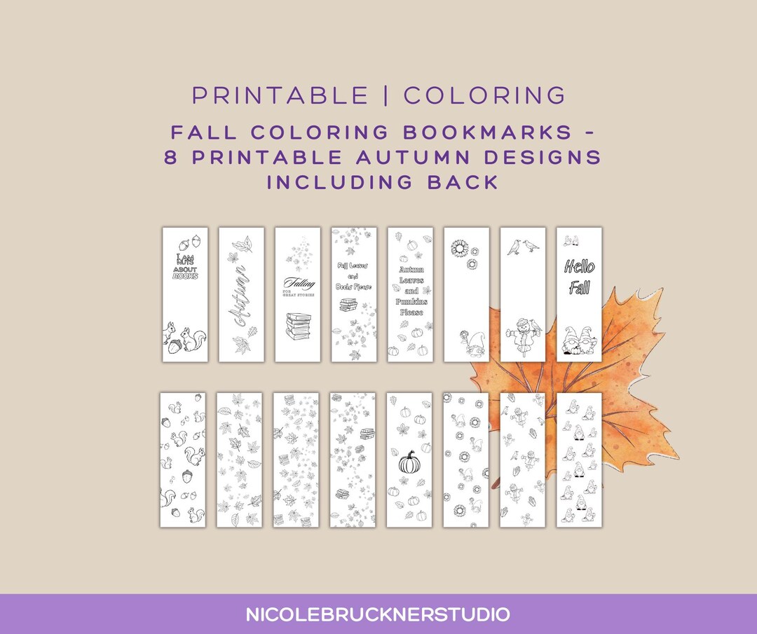Fall Coloring Bookmarks – 8 Printable Autumn Designs | Stress Relief ...