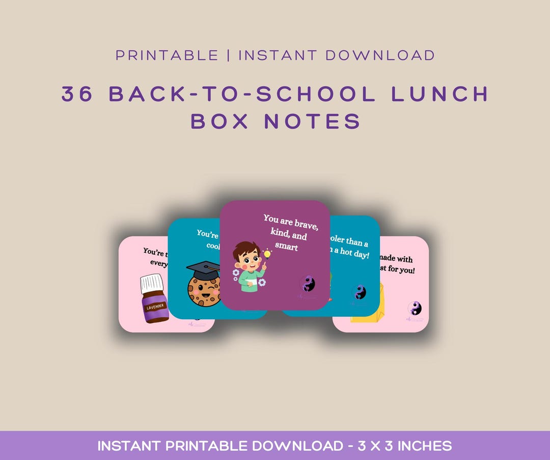 36 Printable Lunch Box Notes for Kids: Encouragement Cards (PDF, JPG ...