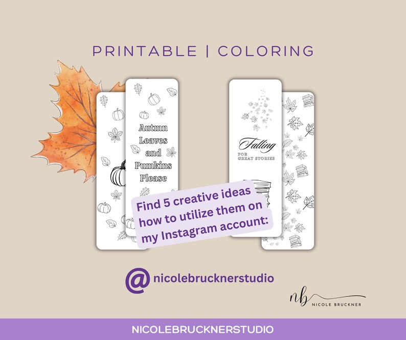 Fall Coloring Bookmarks – 8 Printable Autumn Designs | Stress Relief ...