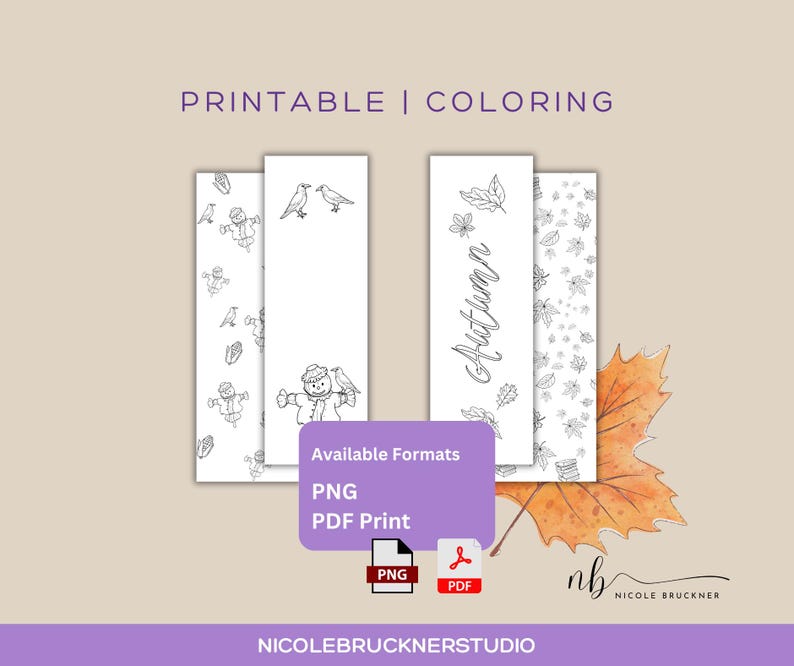 Fall Coloring Bookmarks – 8 Printable Autumn Designs | Stress Relief ...