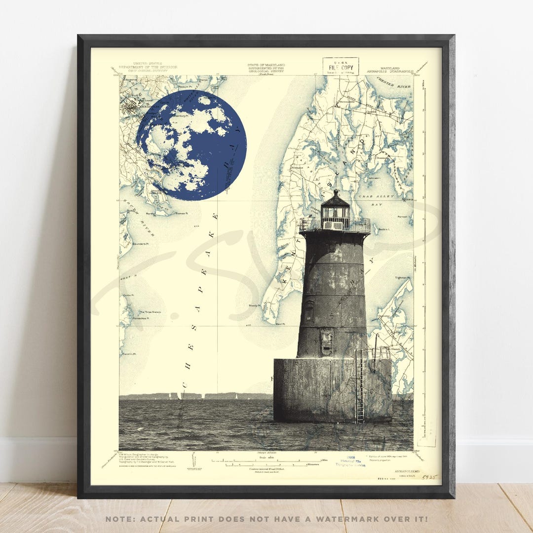 Maryland | Bloody Point Lighthouse Topographic Art Print | Chesapeake ...