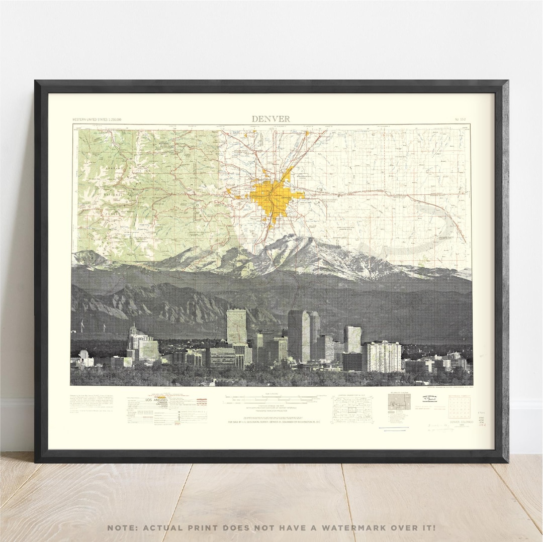 CO | Denver Skyline Topographic Art Print | Map of Denver Colorado - Etsy