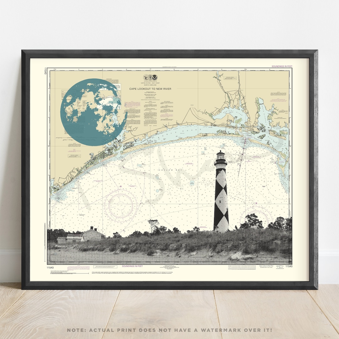 North Carolina | Cape Lookout Lighthouse Nautical Art Print | Crystal ...