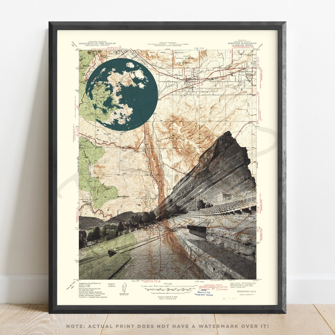 Colorado | Red Rocks Amphitheater Topographic Art Print | Denver Wall ...