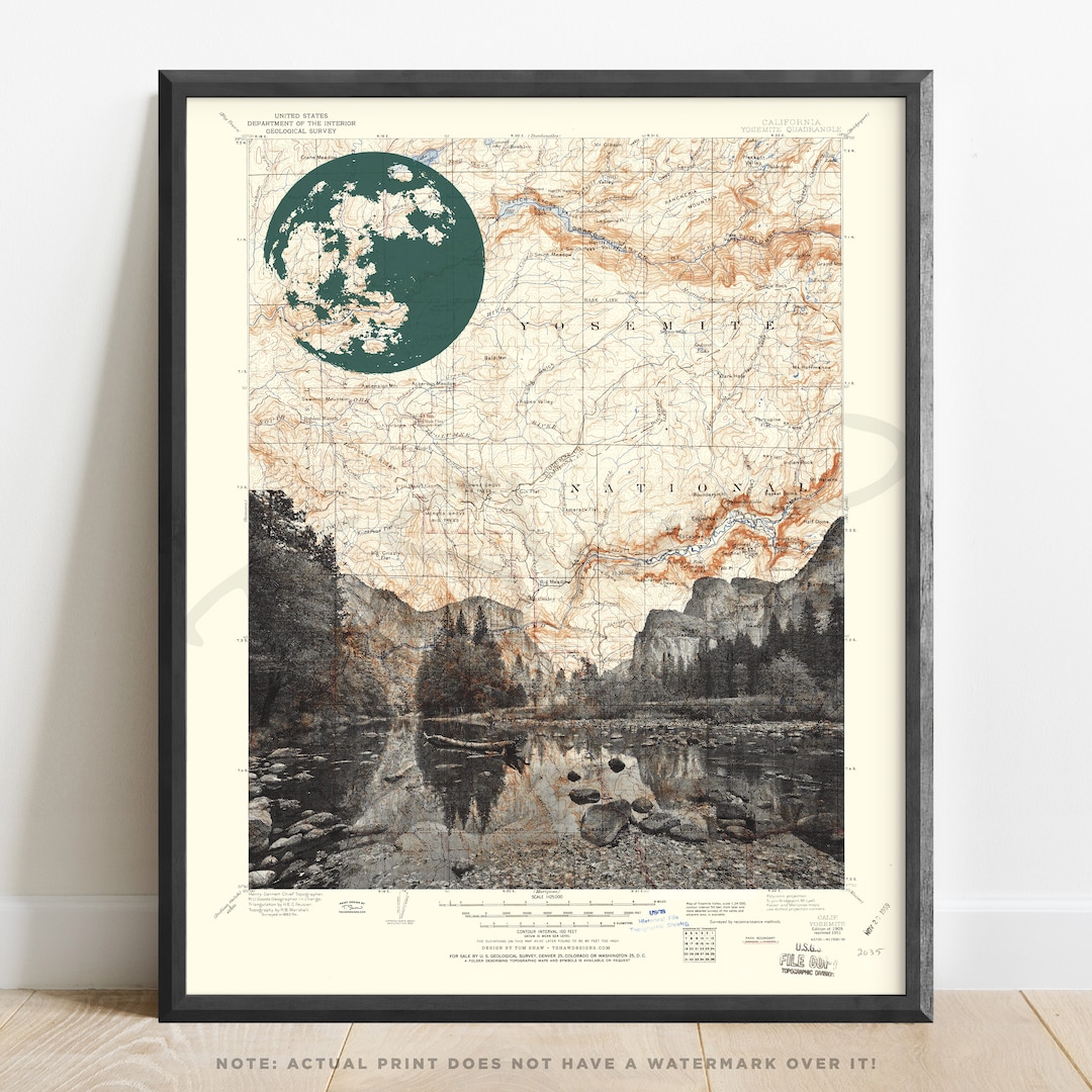 California | Yosemite Valley Topographic Art Print | Map of Yosemite ...