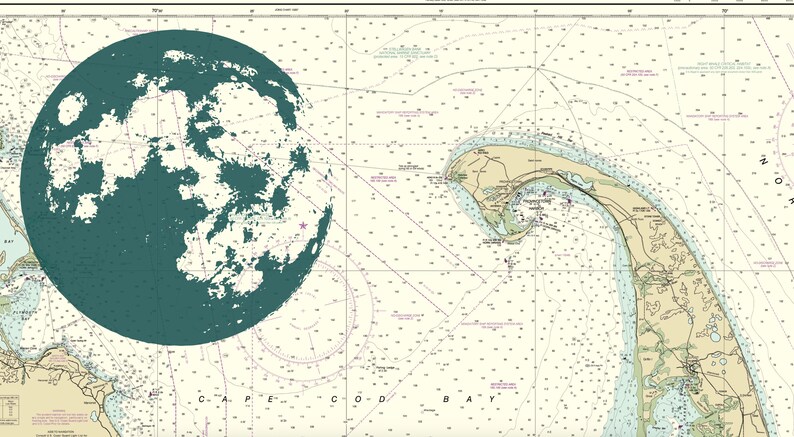 Cape Cod Bay NOAA Chart Moon Print, Sagamore Bridge Map, Massachusetts ...