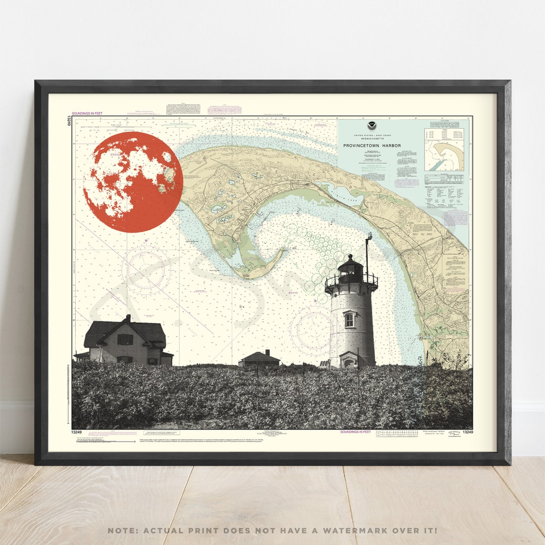 Provincetown Harbor Nautical Art Print | Race Point Lighthouse, Cape ...