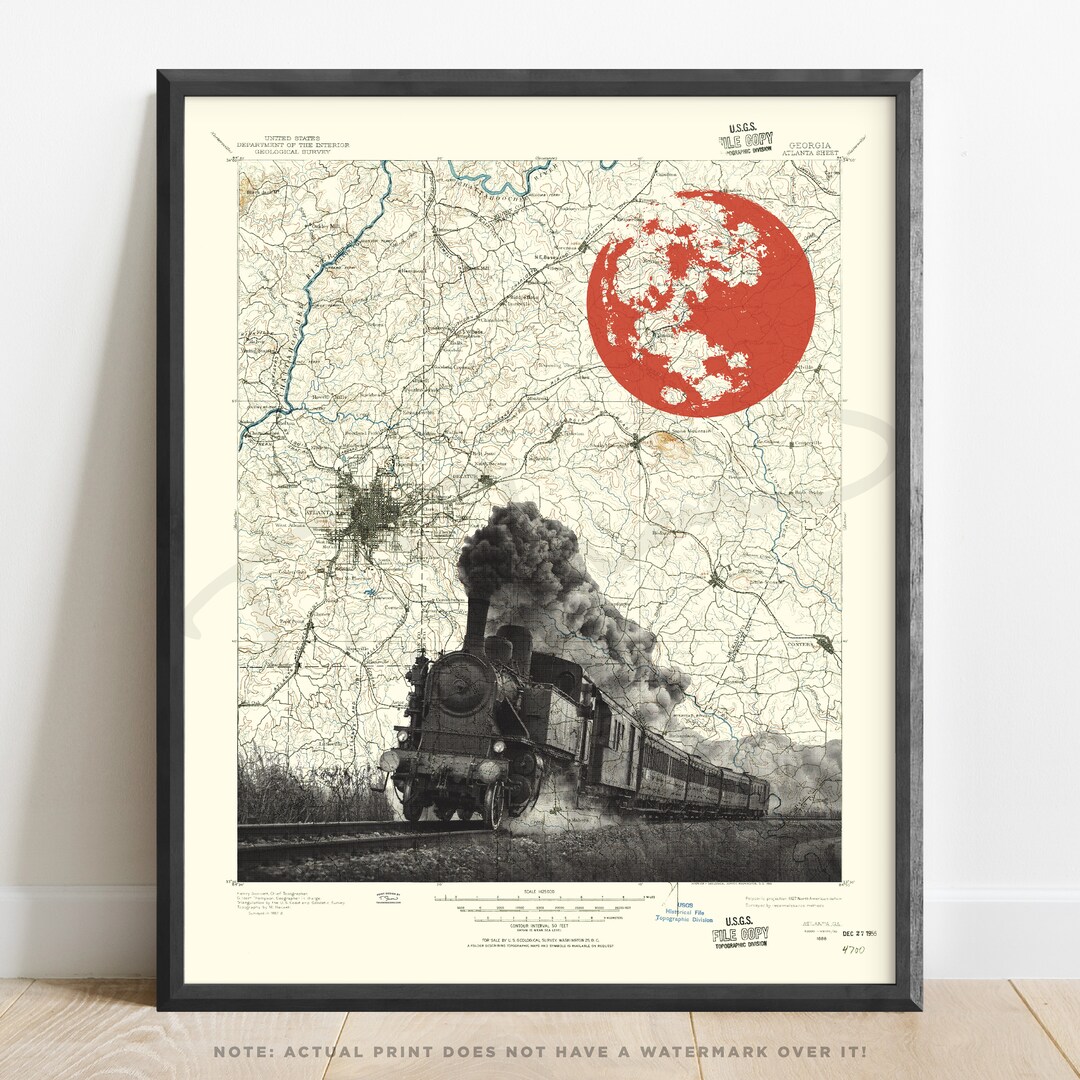 Georgia | Atlanta Locomotive Topographic Art Print | ATL Poster | Train ...