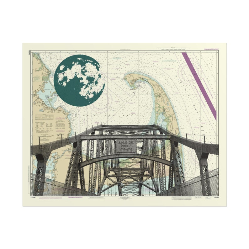 Cape Cod Bay NOAA Chart Moon Print, Sagamore Bridge Map, Massachusetts ...