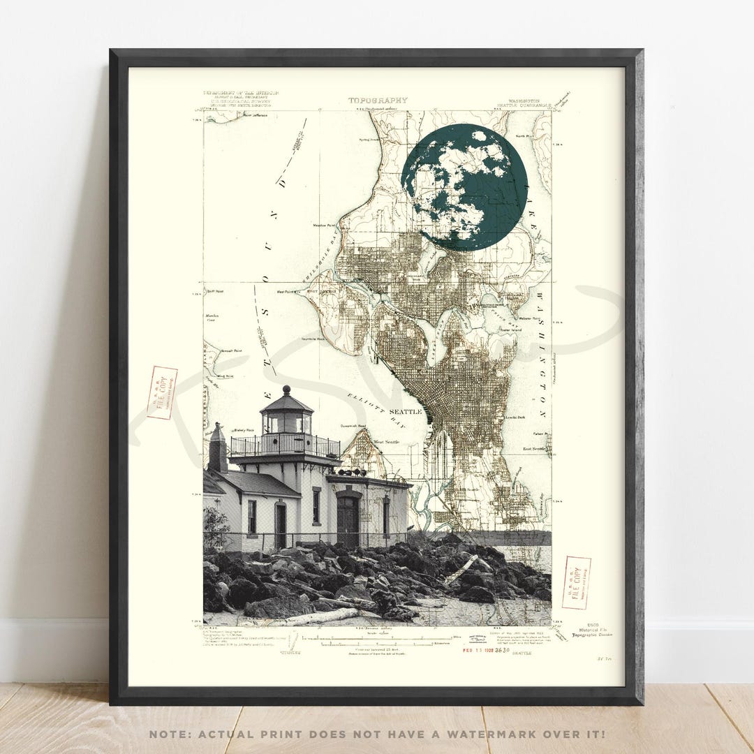 Washington | West Point Lighthouse Topographic Art Print | Puget Sound ...