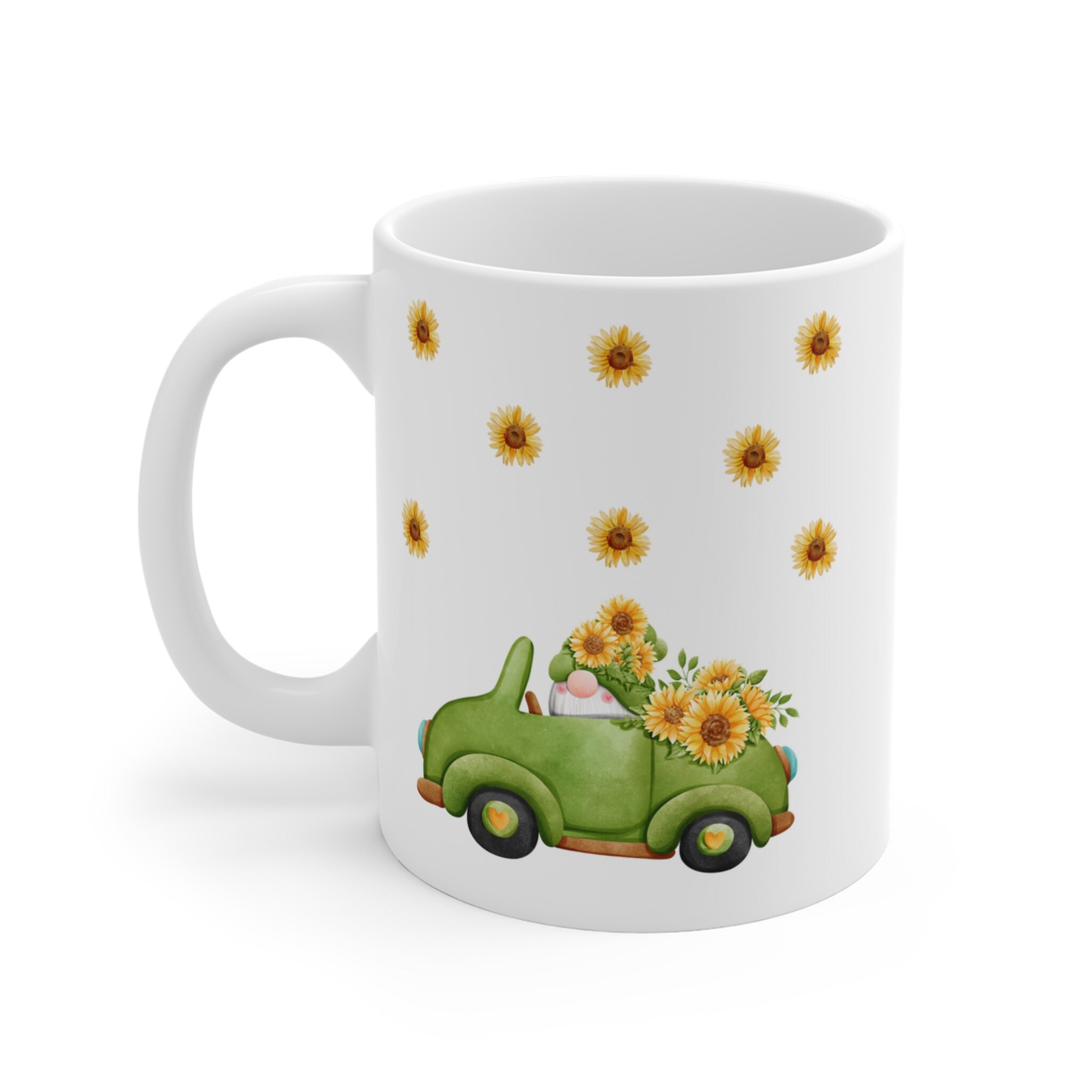 Hello Spring Mug, Sunflowers Mug, Cute Green Car Mug, Spring Lovers Mug ...