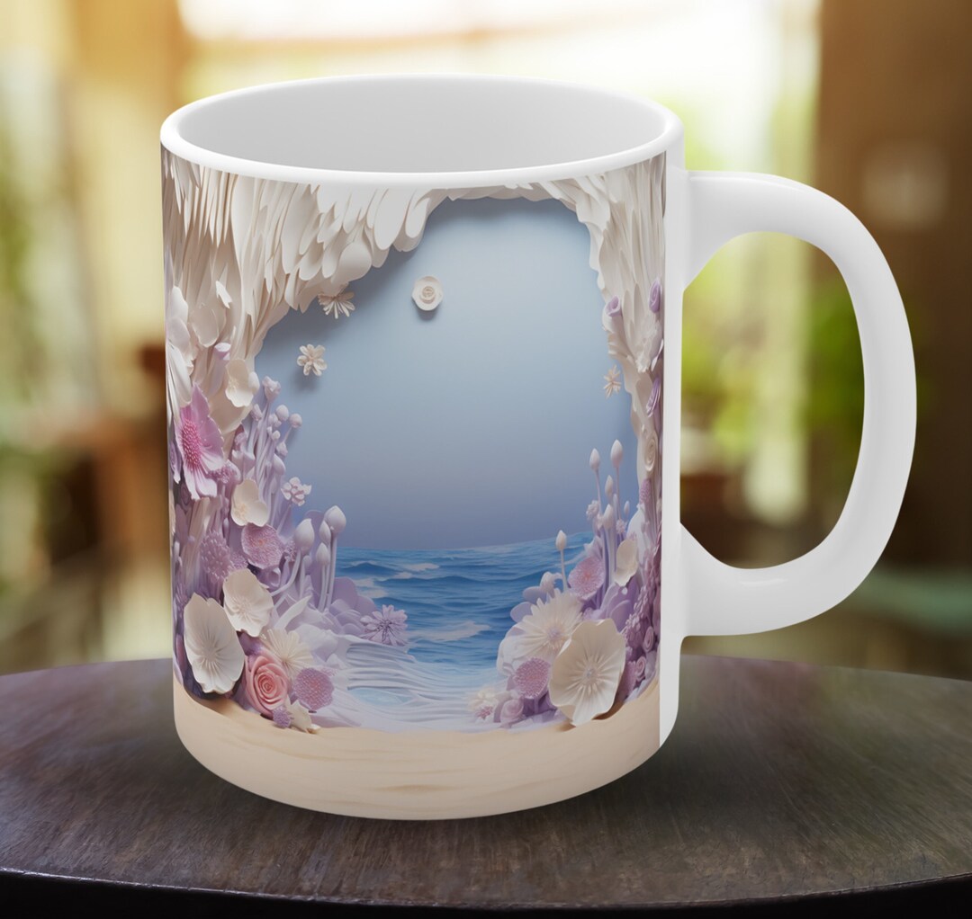 3D Beach Mug, Realistic Beach Mug, Beach Flower Mug, Coffee Mug, Office ...