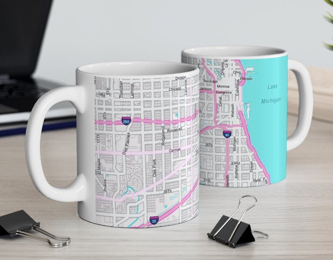 Chicago Map Coffee Mug, Maps, Chicago Lover, Travel Gift, Gift for a ...