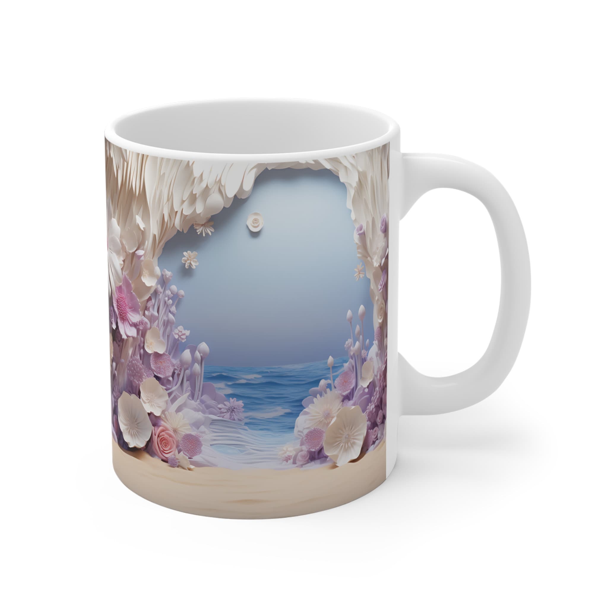 3D Beach Mug, Realistic Beach Mug, Beach Flower Mug, Coffee Mug, Office ...