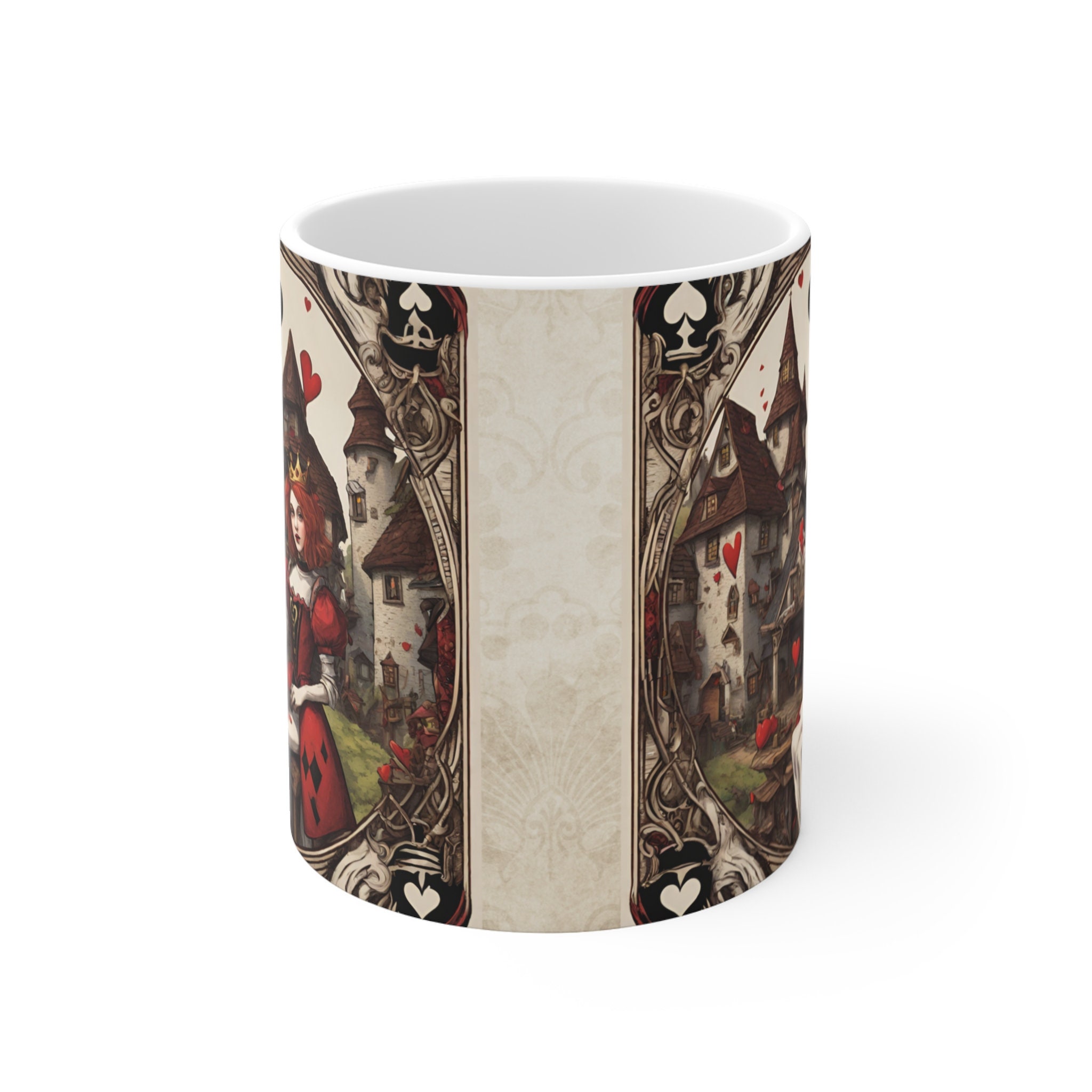 Red Hair Queen of Playing Card Mug, Vintage Witch Mug, Red Dress Queen ...