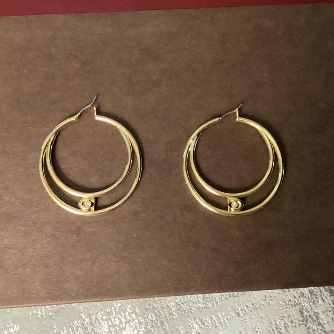 Signture Coach Double Gold Hoops With Crystals - Etsy