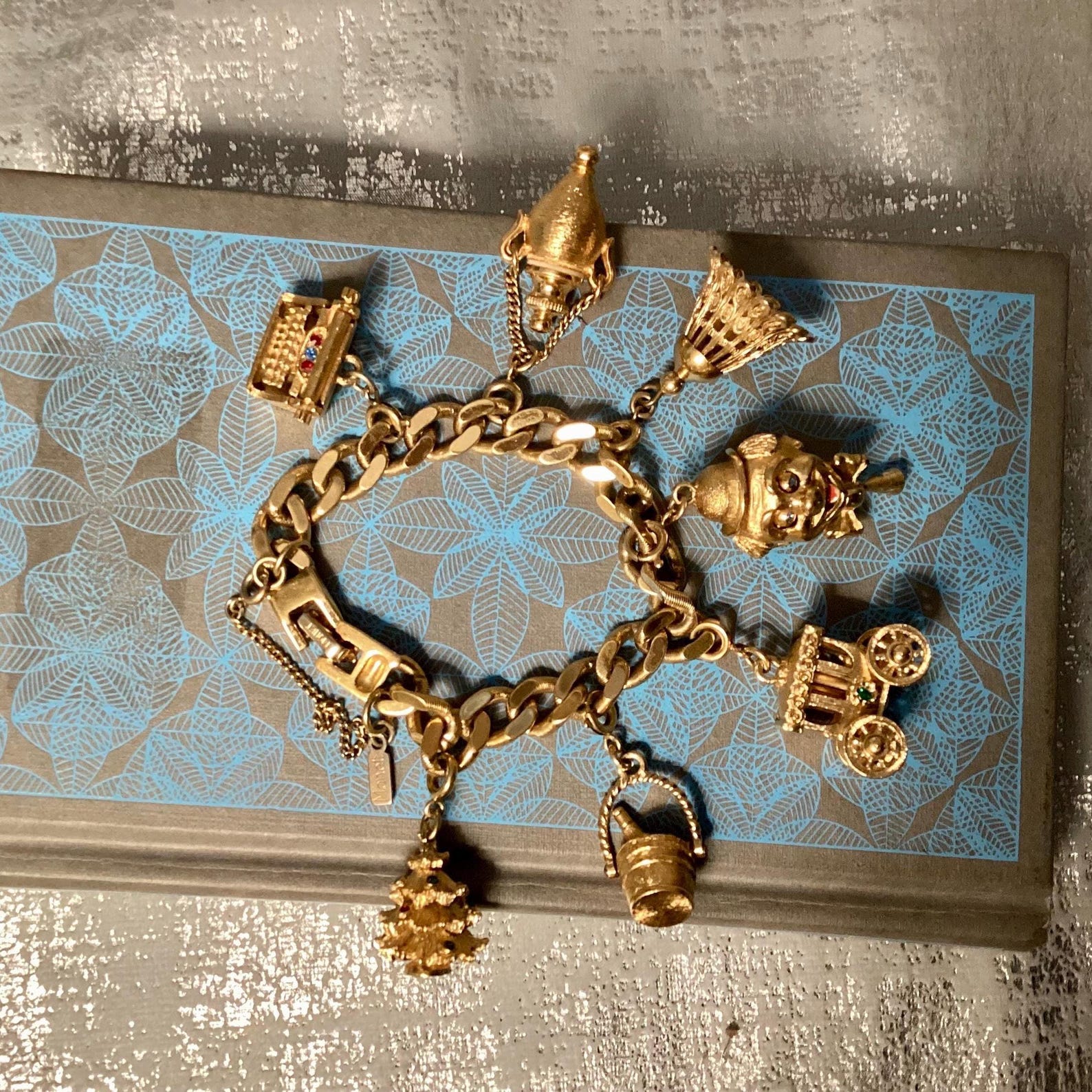 Monet Signed Vintage Gold Tone Charm Bracelet With Bejeweled Charms - Etsy