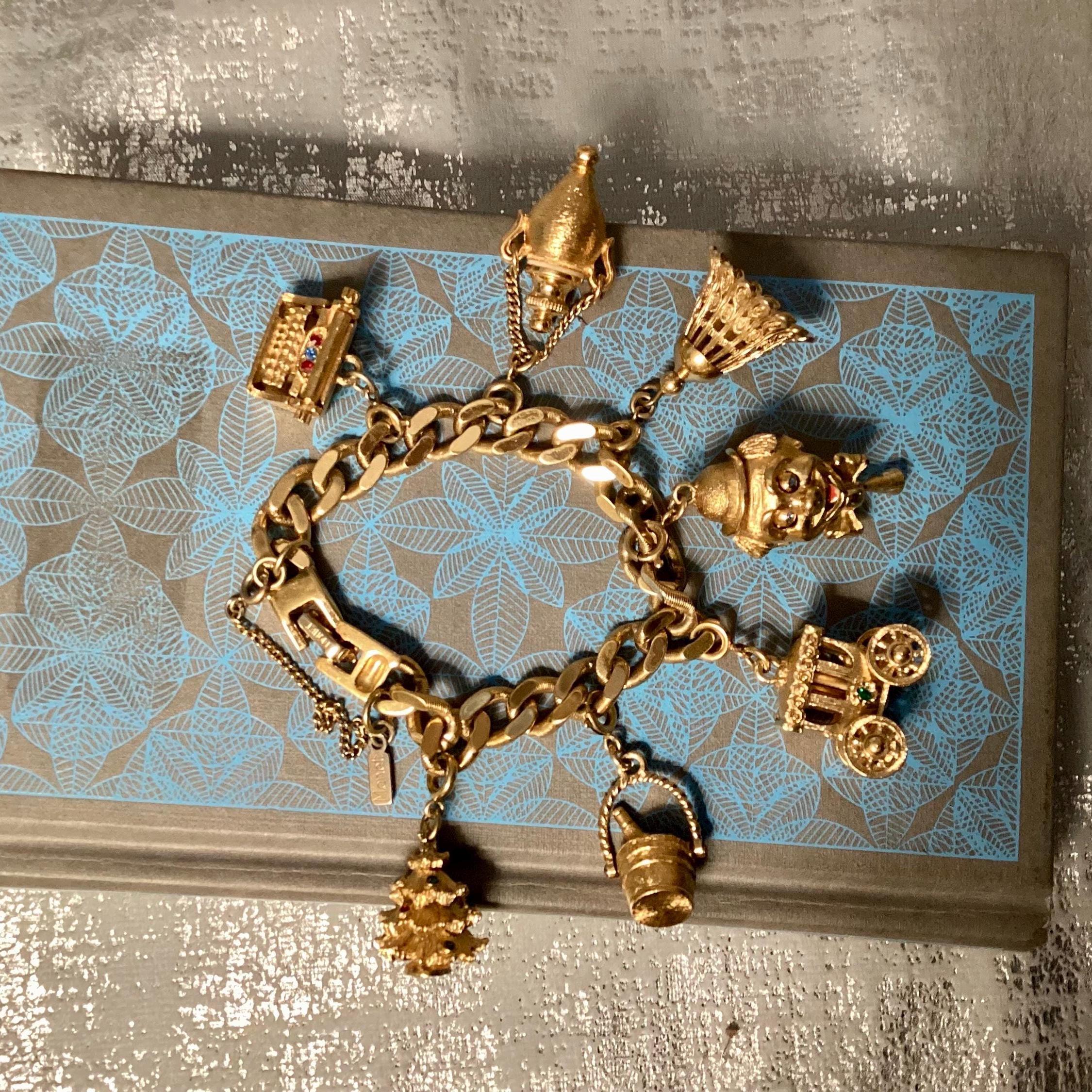 Monet Signed Vintage Gold Tone Charm Bracelet With Bejeweled Charms - Etsy