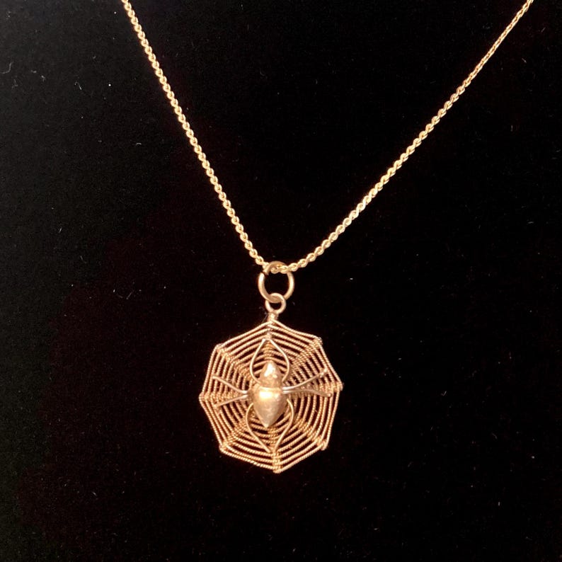 Antique 925 and Gold Filled Filagree Spider in Spiderweb Pendent ...