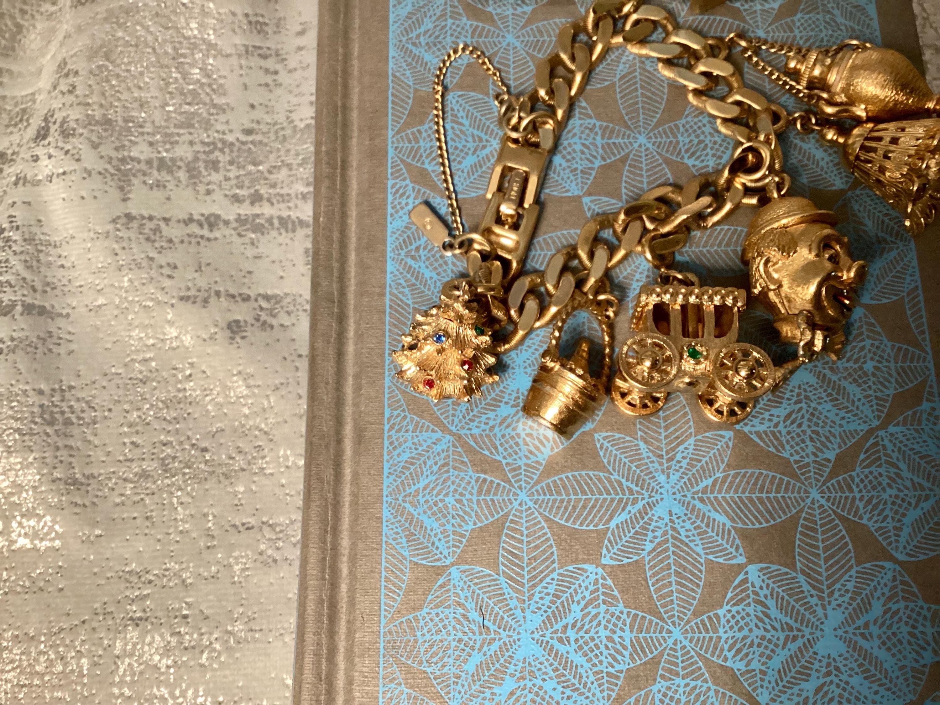 Monet Signed Vintage Gold Tone Charm Bracelet With Bejeweled Charms - Etsy