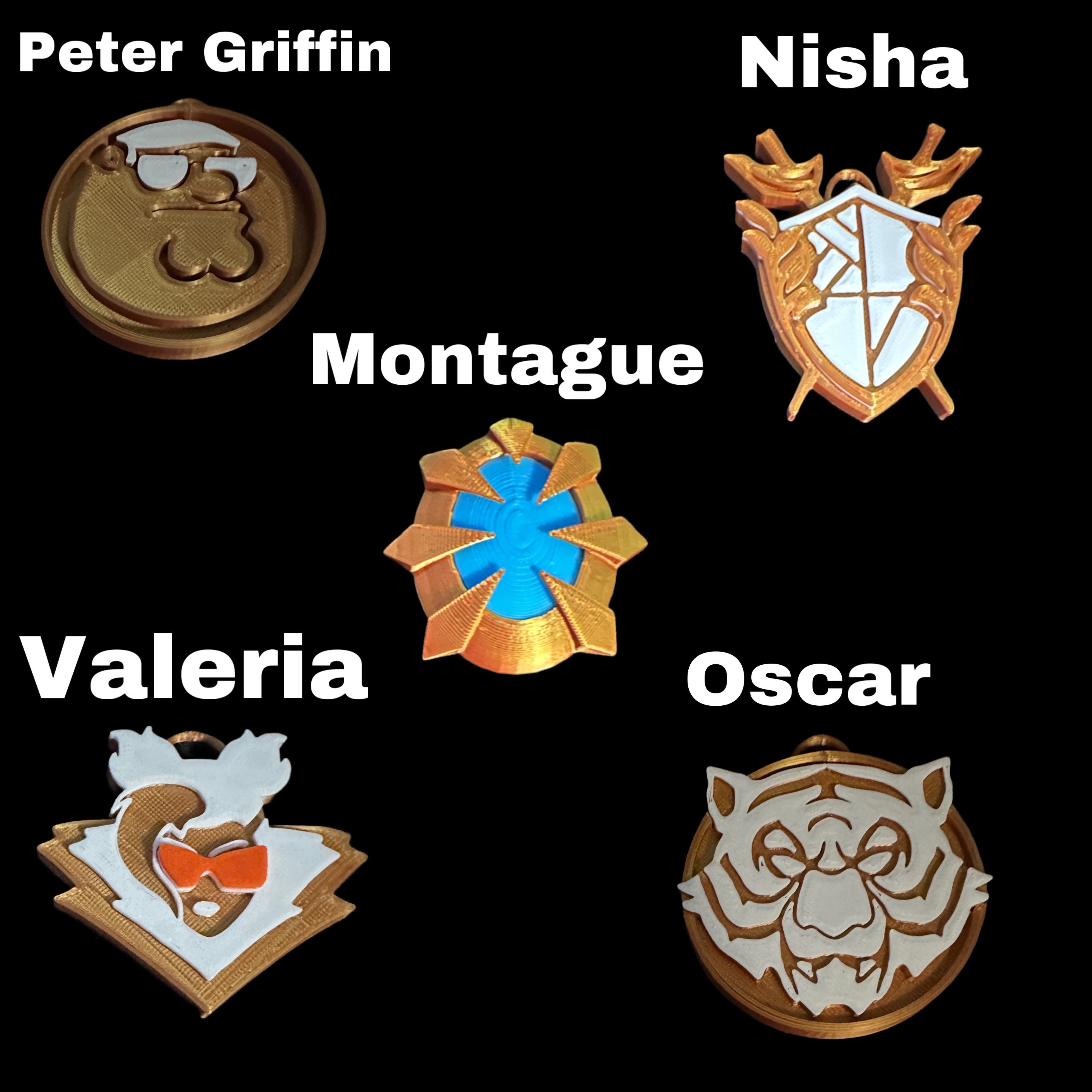 3D Printed Medallion Keychains Peter Griffin, Oscar, Valeria, Montague ...