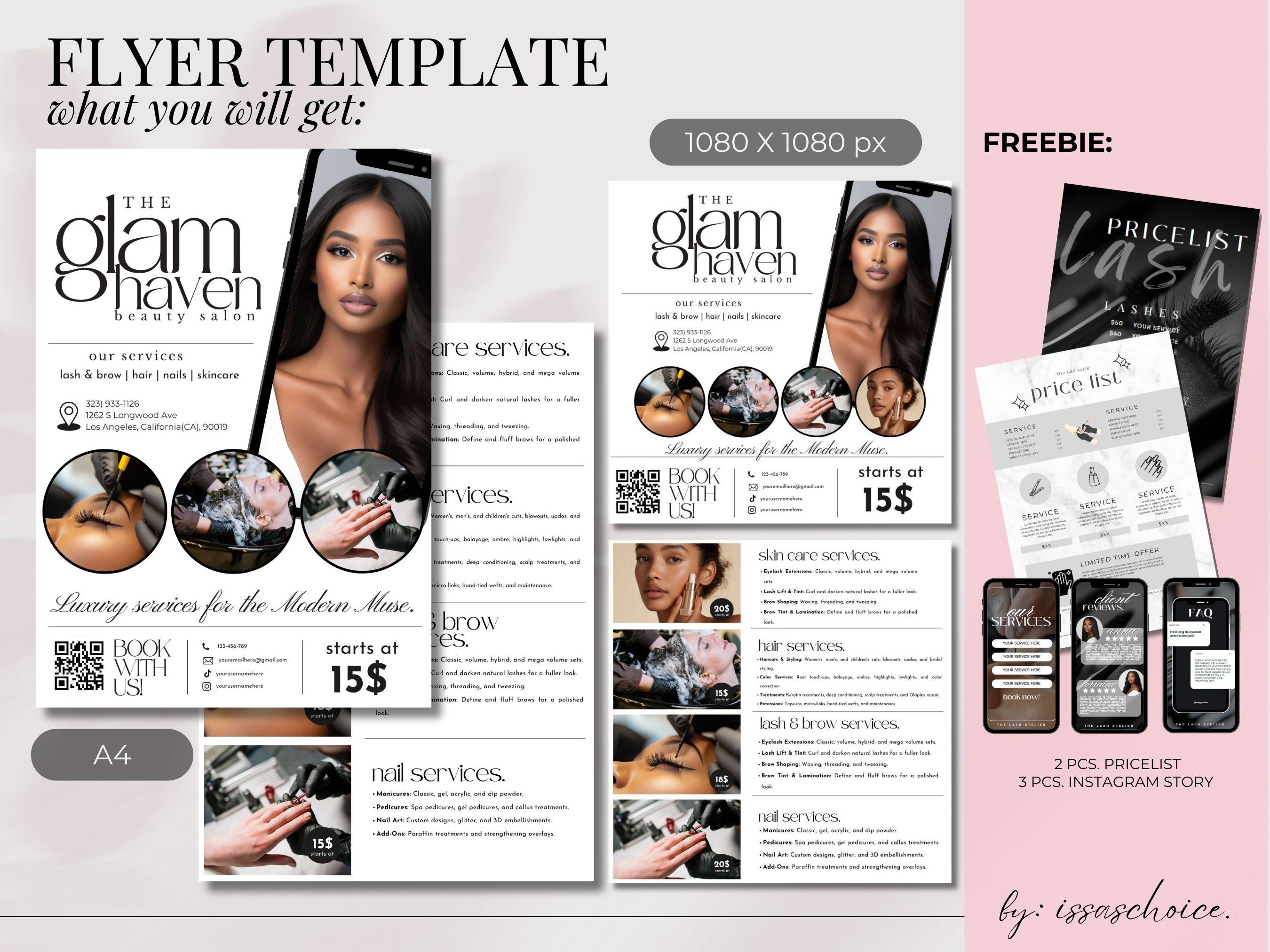 DIY Beauty Salon Flyer Design Template for Hairstylist Nail Esthetician ...