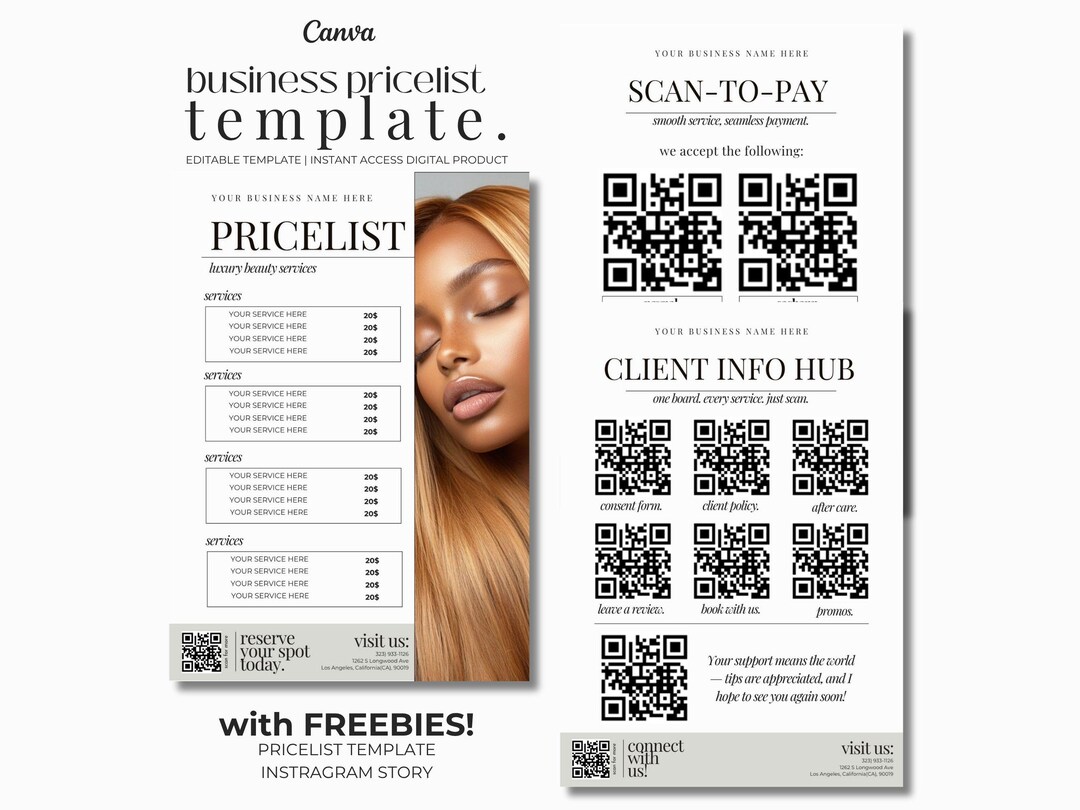 Pricelist Template Lashes QR Pay Code Sign Scan to Pay Salon Payment QR ...