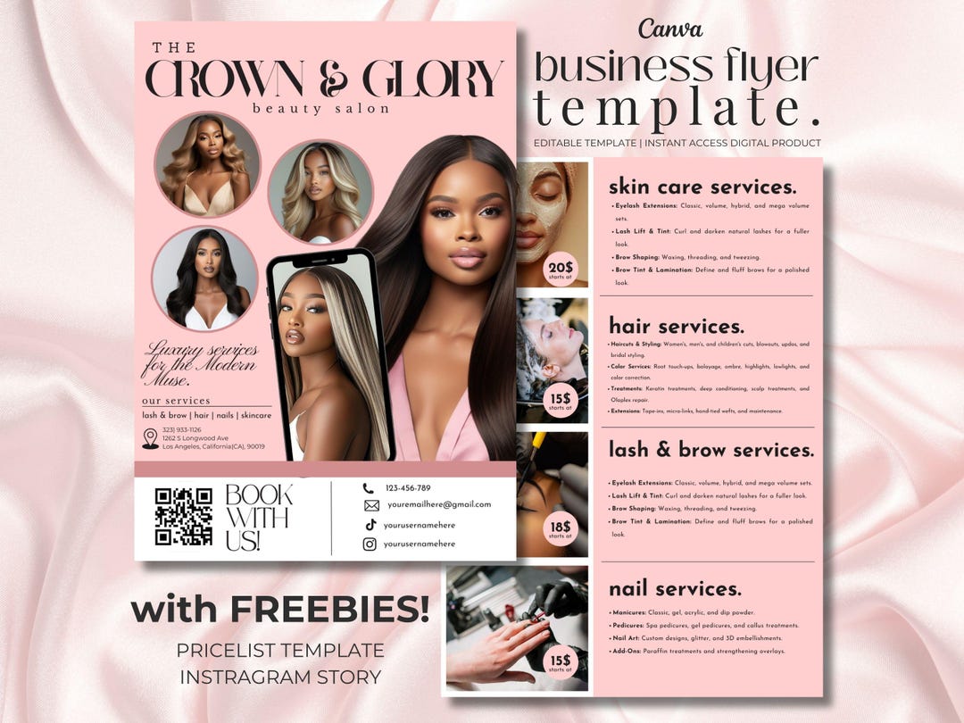 Beauty Salon Marketing Flyer Design Template for Hairstylist Nail Spa ...