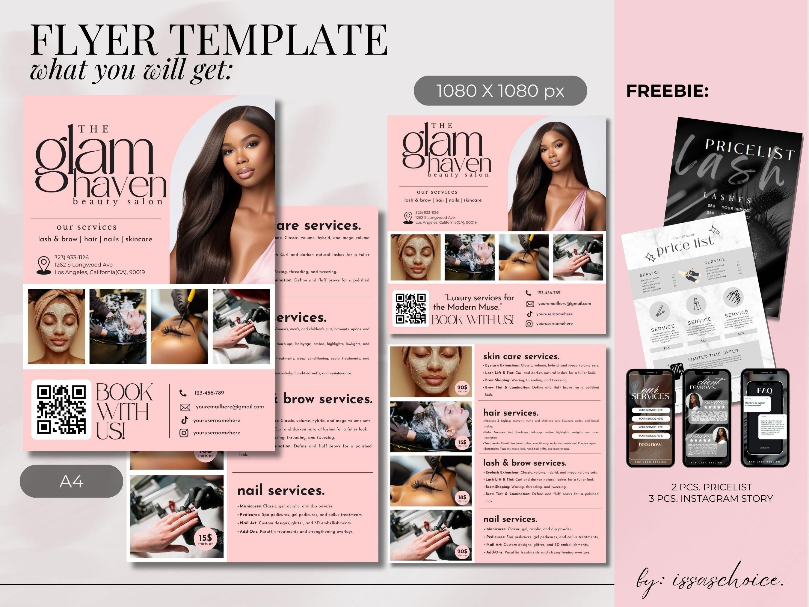 Beauty Salon Marketing Flyer Design Template for Hairstylist Nail Spa ...