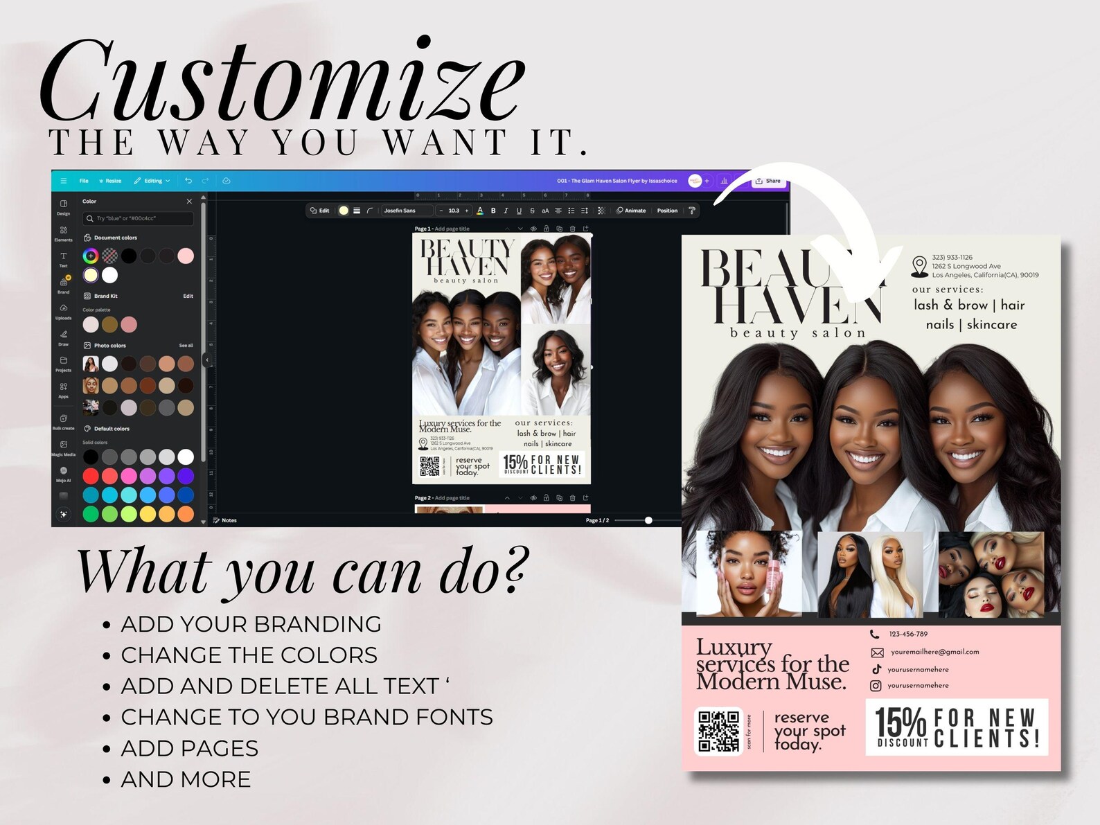 DIY Beauty Salon Flyer Design Template for Hairstylist Nail Esthetician ...