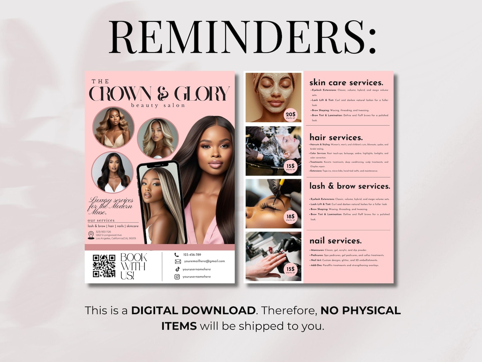 Beauty Salon Marketing Flyer Design Template for Hairstylist Nail Spa ...