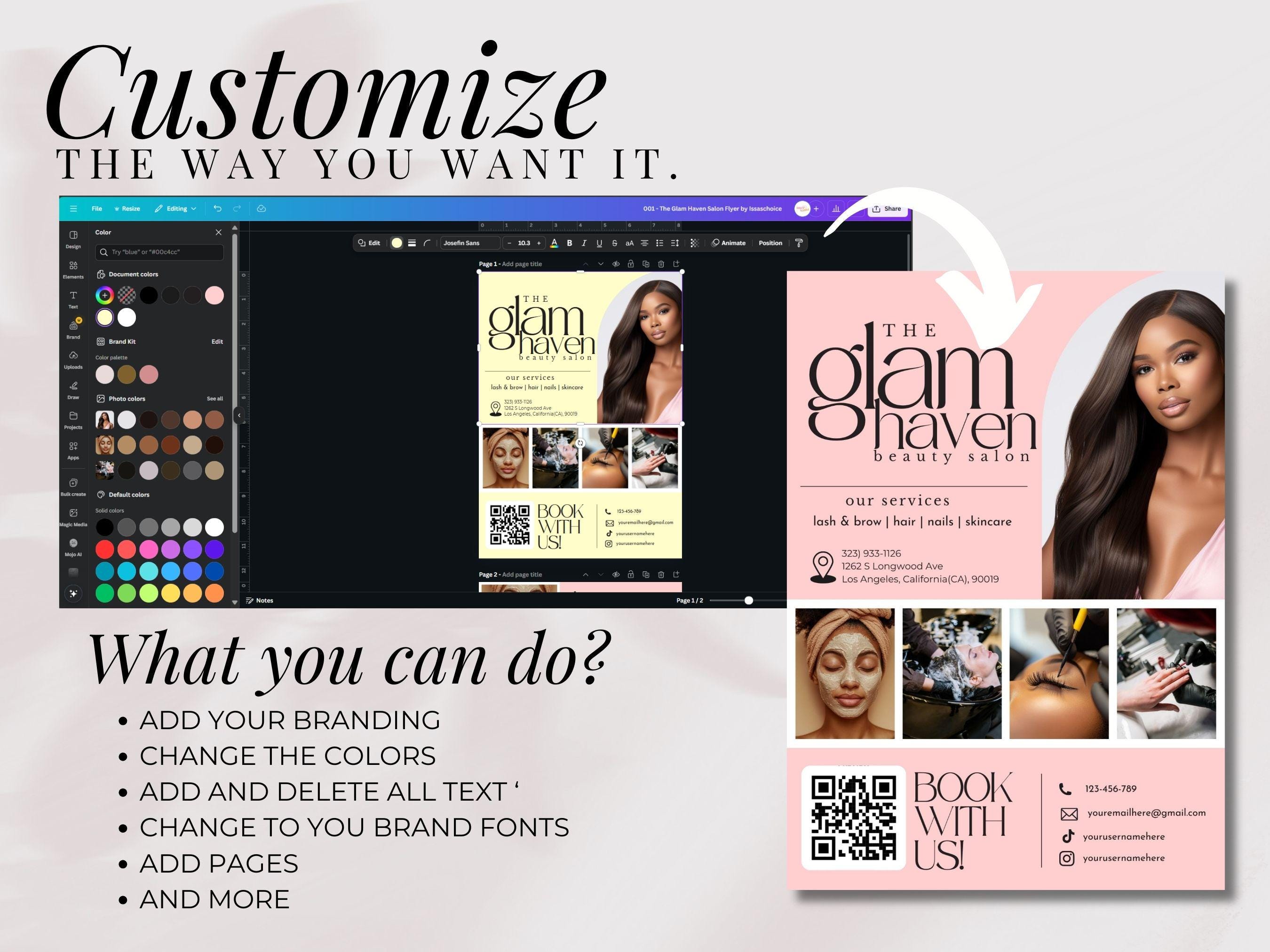 Beauty Salon Marketing Flyer Design Template for Hairstylist Nail Spa ...