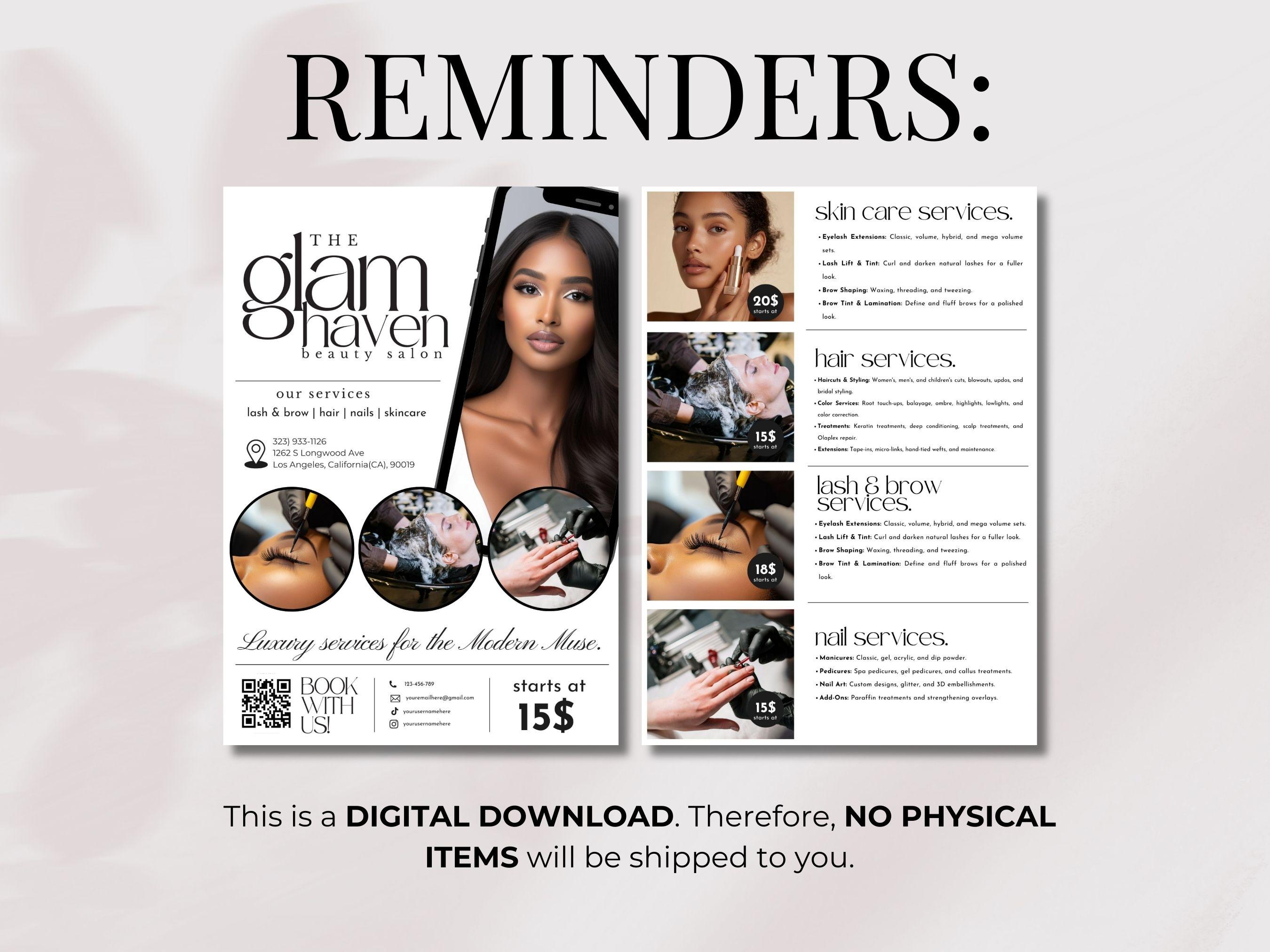 DIY Beauty Salon Flyer Design Template for Hairstylist Nail Esthetician ...