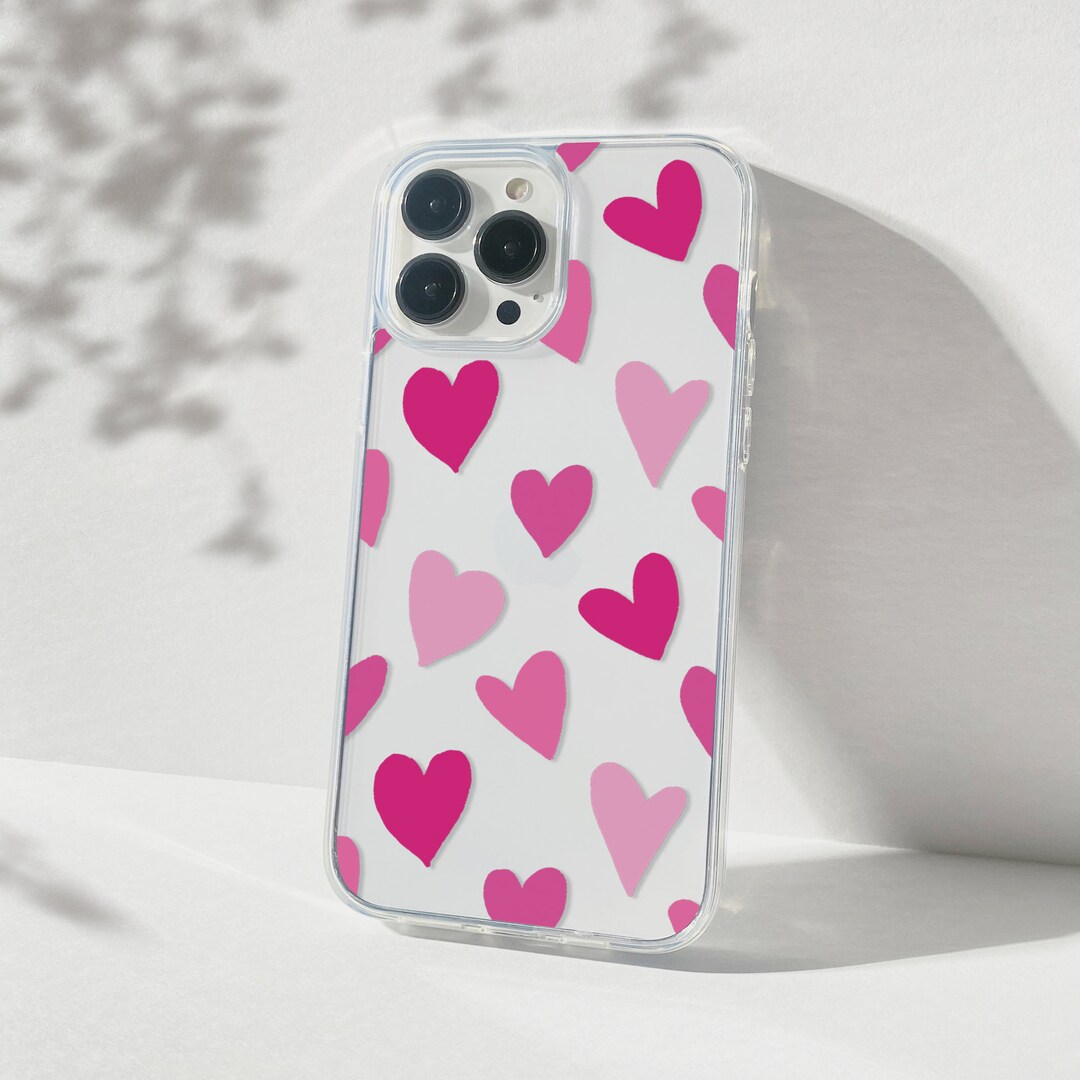 Pink Big Heart, Clear Minimalist Phone Case for Iphone, Coquette ...