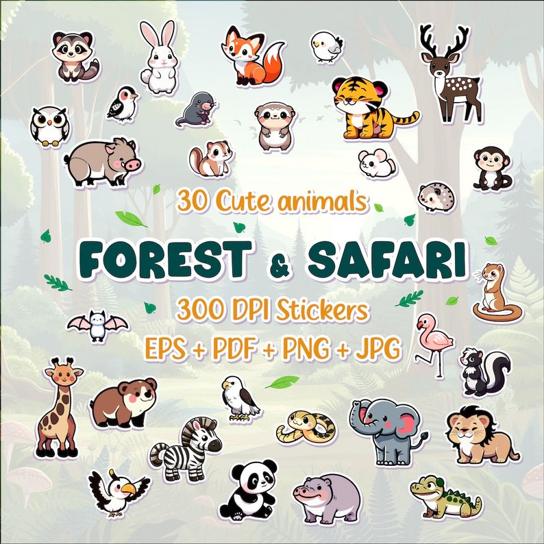 30 Cute Forest & Safari Animals Clipart Stickers - Etsy