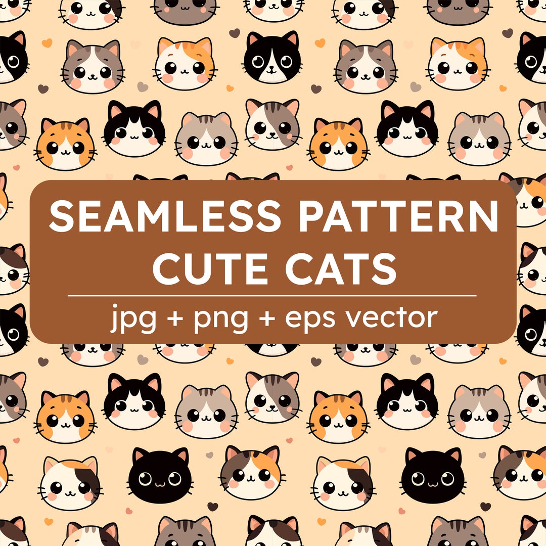 Cute Cat Seamless Pattern | Kawaii Cat Digital Paper | Adorable Feline ...