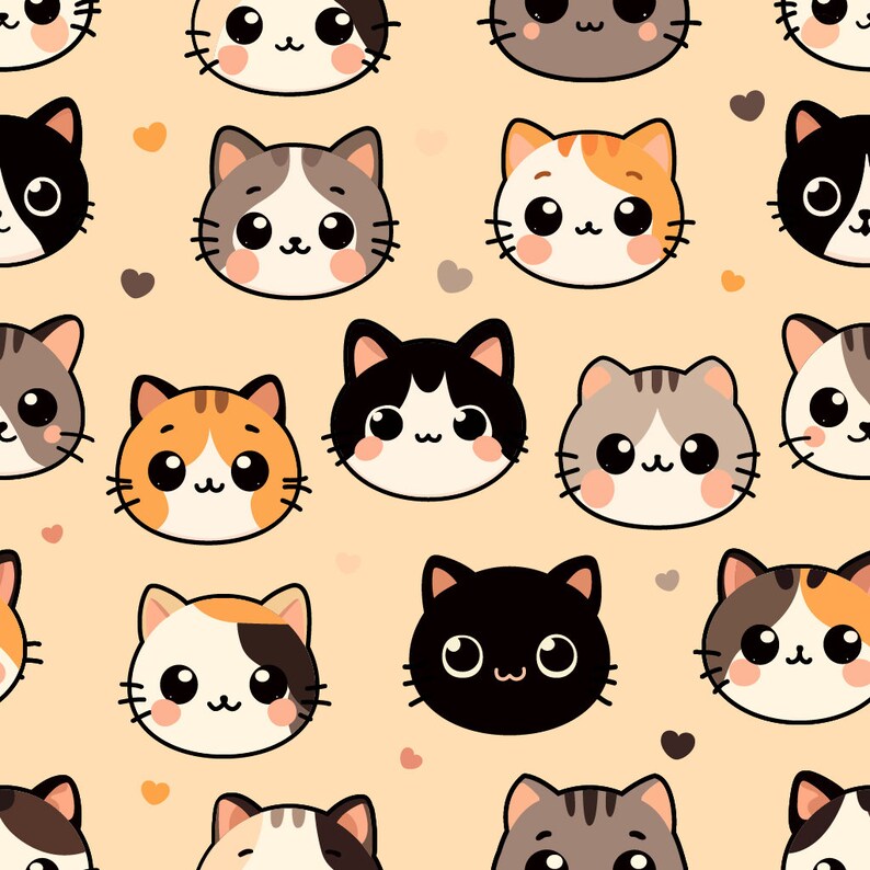 Cute Cat Seamless Pattern | Kawaii Cat Digital Paper | Adorable Feline ...