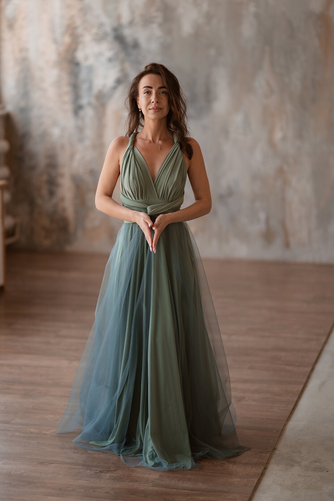 Sage Green Infinity Dress With Tulle Skirt, Sage Green Bridesmaid Dress ...