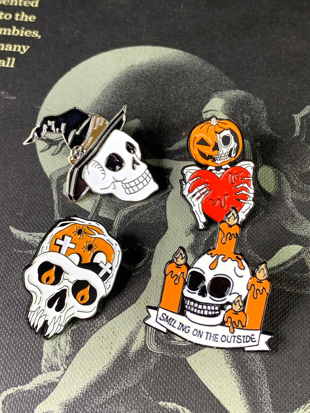 Halloween Horror Goth Pins - Spooky Enamel Skull Hat Pins - Etsy