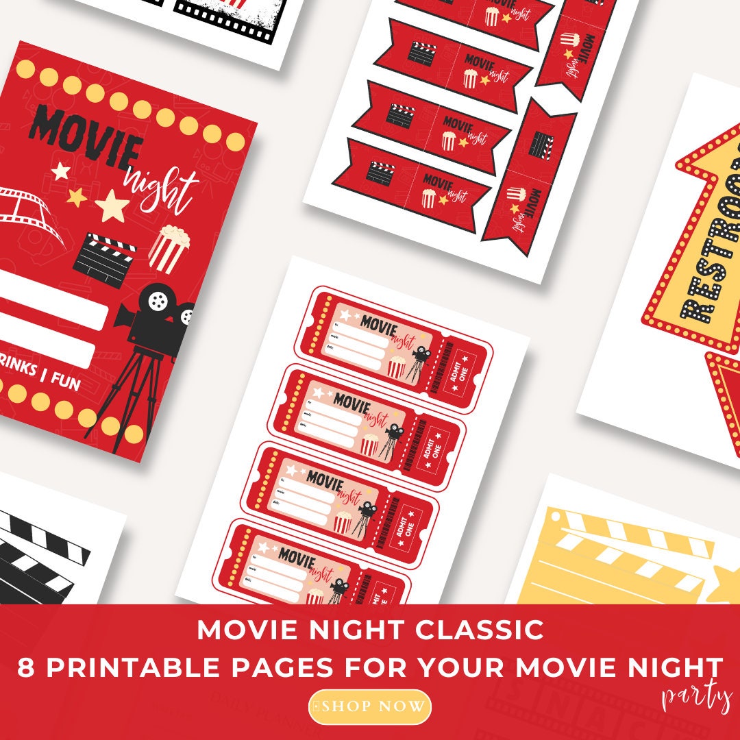 Family Movie Night, Red and Yellow, Printable for Party, Friends - Etsy ...