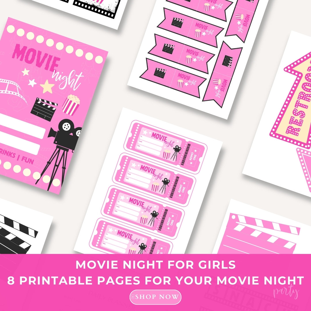 Movie Night Party, Pink, Girls Party, Printable, Bundle - Etsy