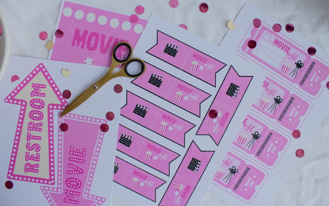 Movie Night Party, Pink, Girls Party, Printable, Bundle - Etsy