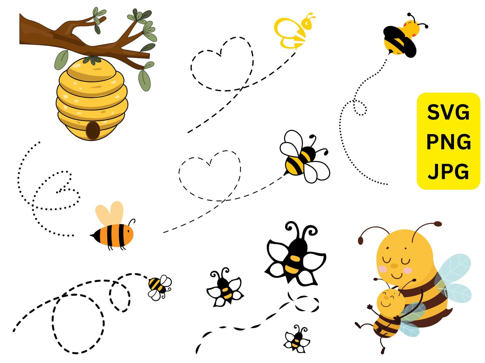 Bee Path Bundle SVG, Bee Svg, Bee Bundle Svg, Bee Png, Honeybee Svg ...