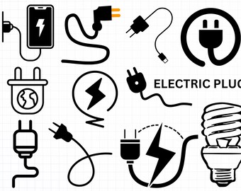 Plug SVG Bundle, Plug Silhouette, Cable Plug Svg, Electrical Plug Svg ...