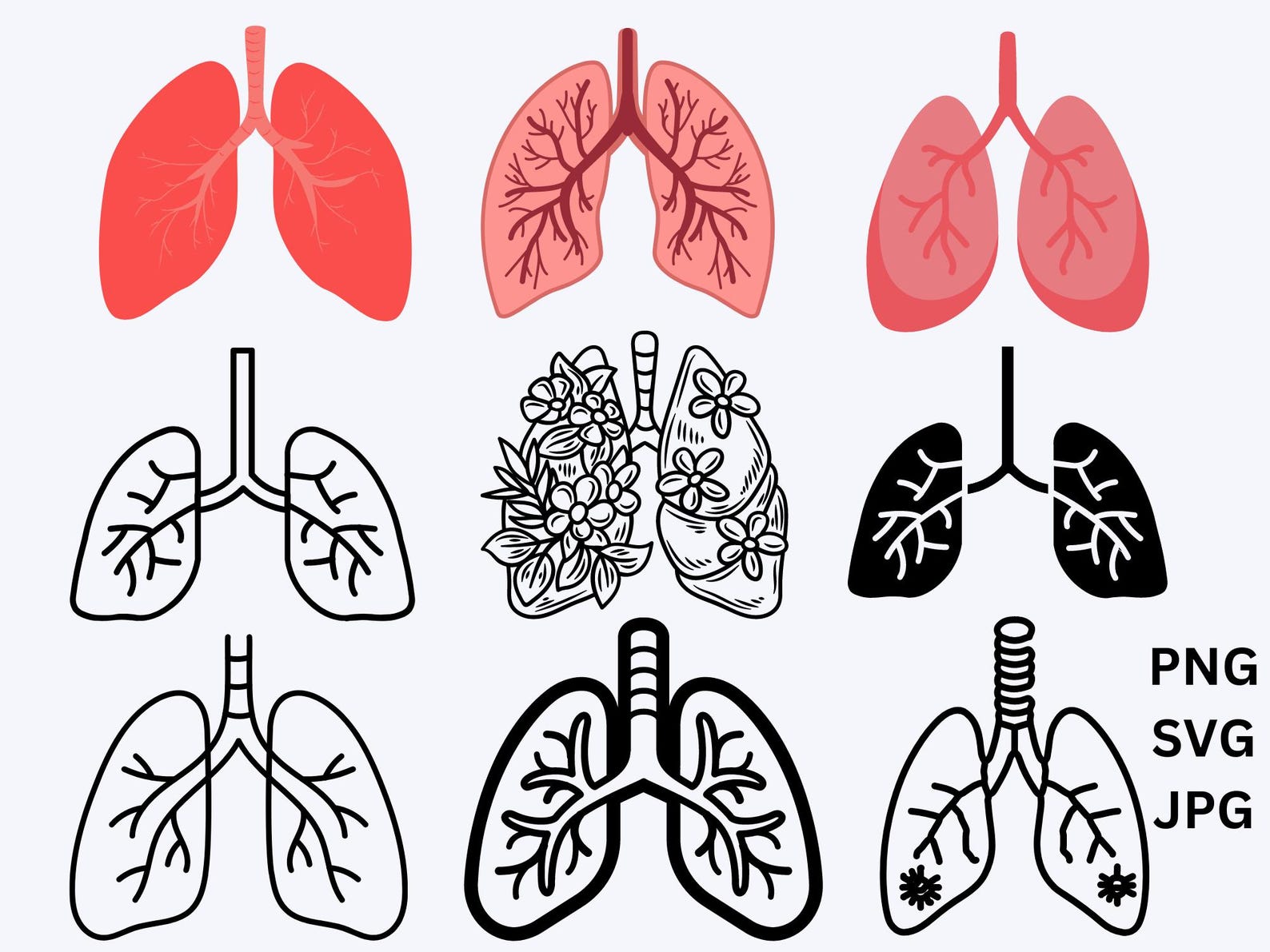 Lungs SVG Bundle, Lungs Clipart, Therapist Therapy Svg, Human Lungs Svg ...